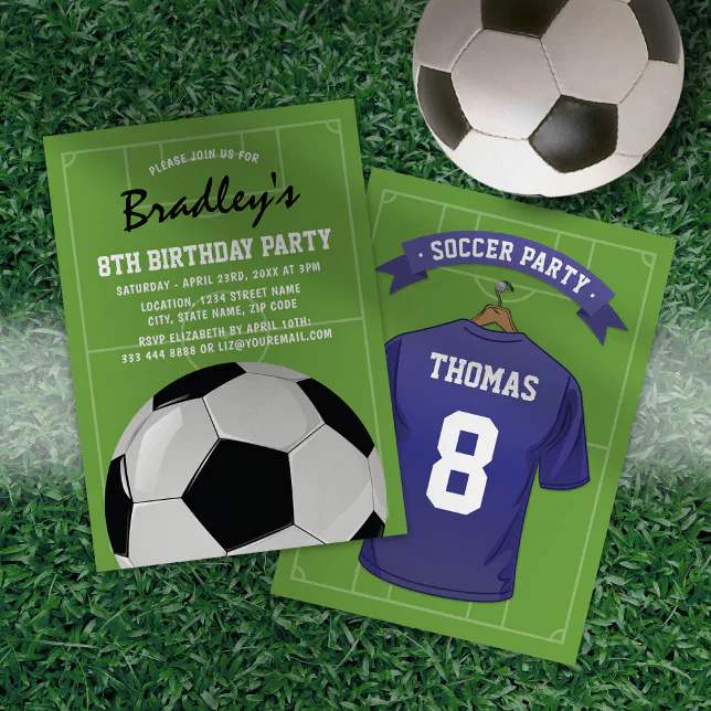 Kids Soccer Birthday Party | Blue Jersey Invitation | Zazzle