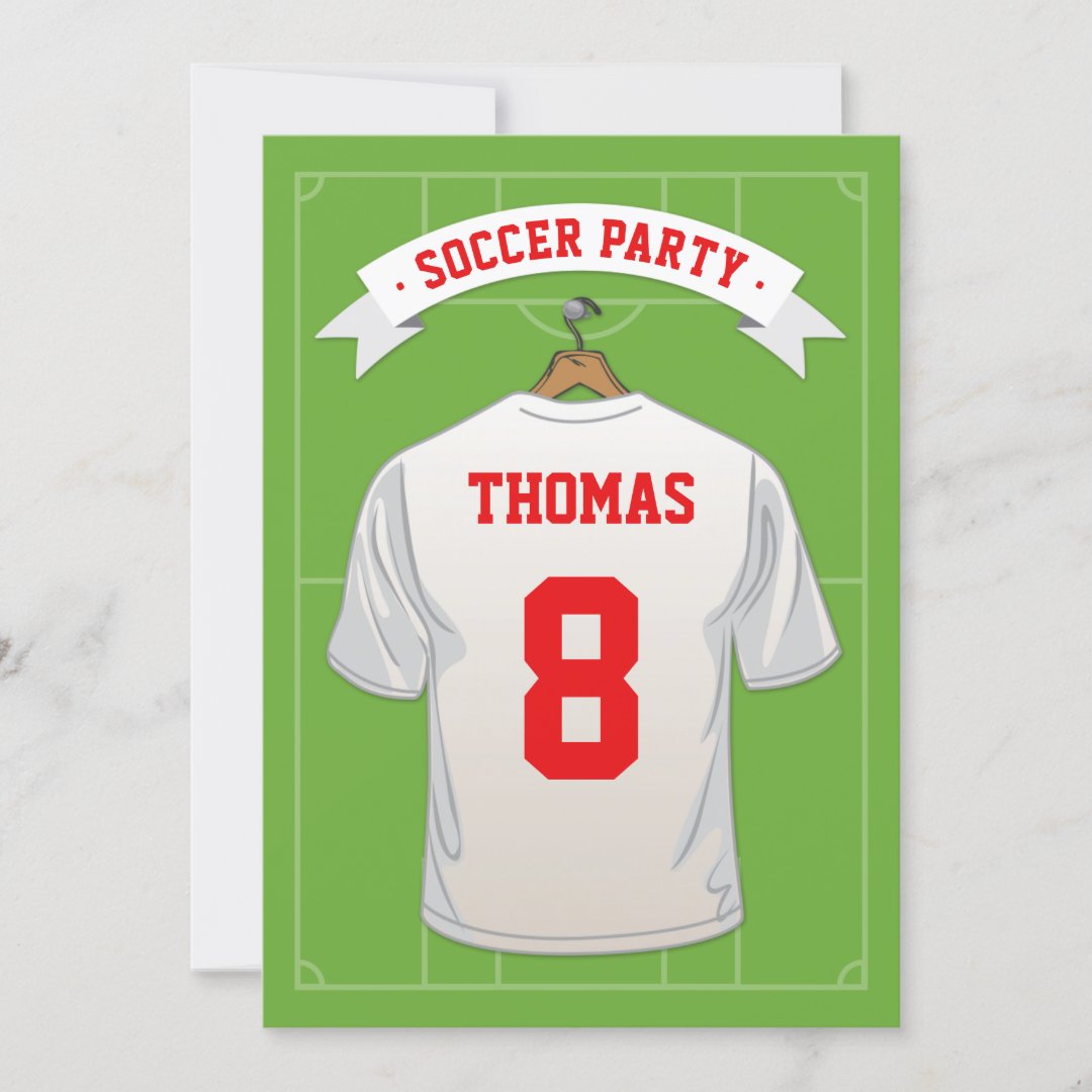 Kids Soccer Birthday Party | White Jersey Invitation | Zazzle