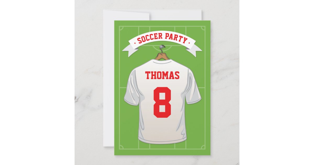 Kids Soccer Birthday Party | White Jersey Invitation | Zazzle
