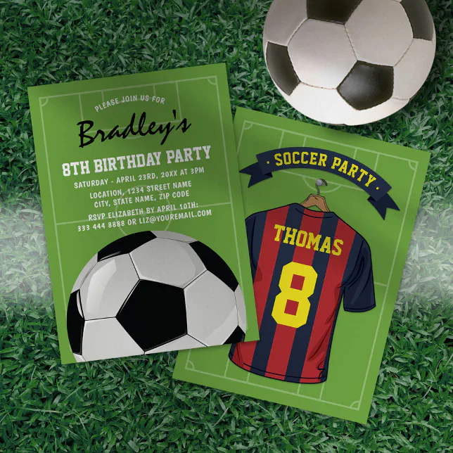 Kids Soccer Burgundy Blue Birthday Party Invitation | Zazzle