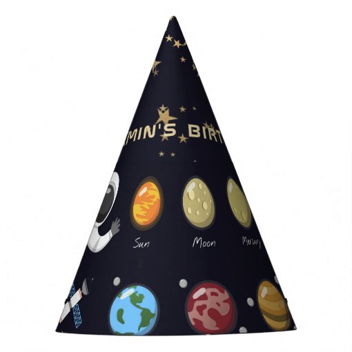 Kids Solar System Astronaut Monogram Birthday Part Party Hat | Zazzle