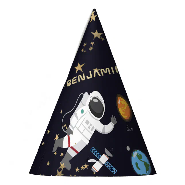Kids Solar System Astronaut Monogram Birthday Part Party Hat | Zazzle