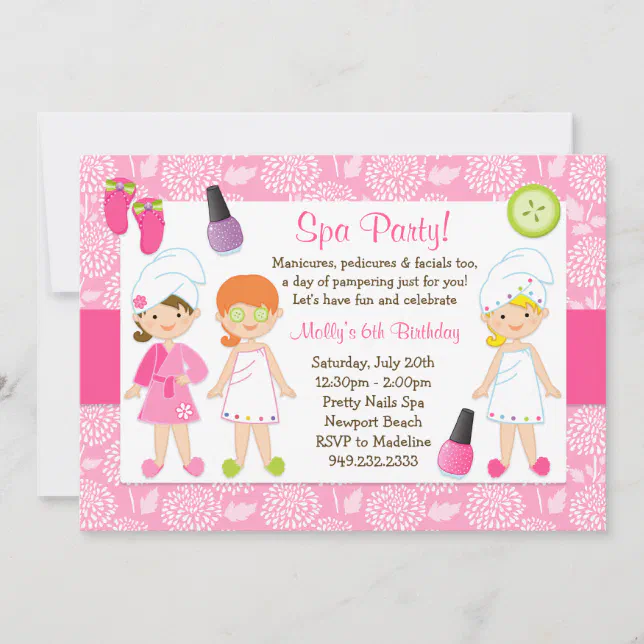 Kids Spa Birthday Party Invitation | Zazzle