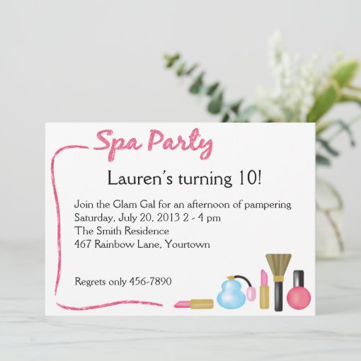Kids Spa Party Invitation with Lipstick Border | Zazzle