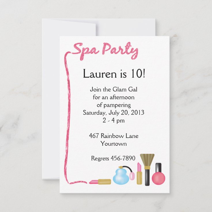 Kids Spa Party Invitations with Lipstick Border | Zazzle