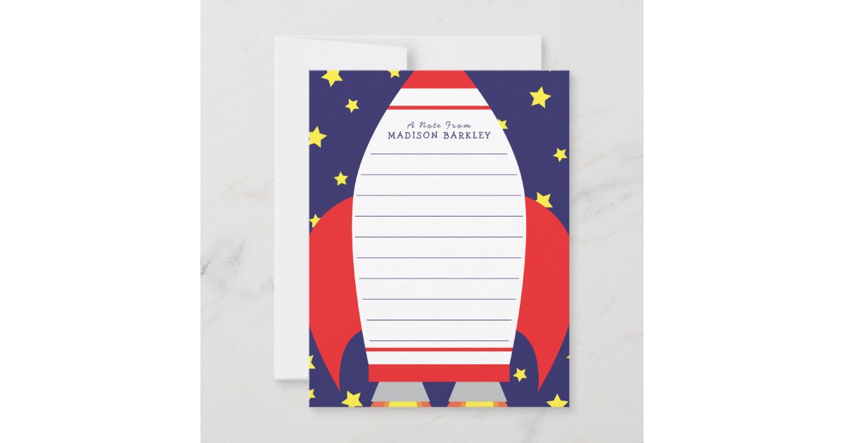 Kids Space Rocket Ship Cute Flat Stationary Cards | Zazzle