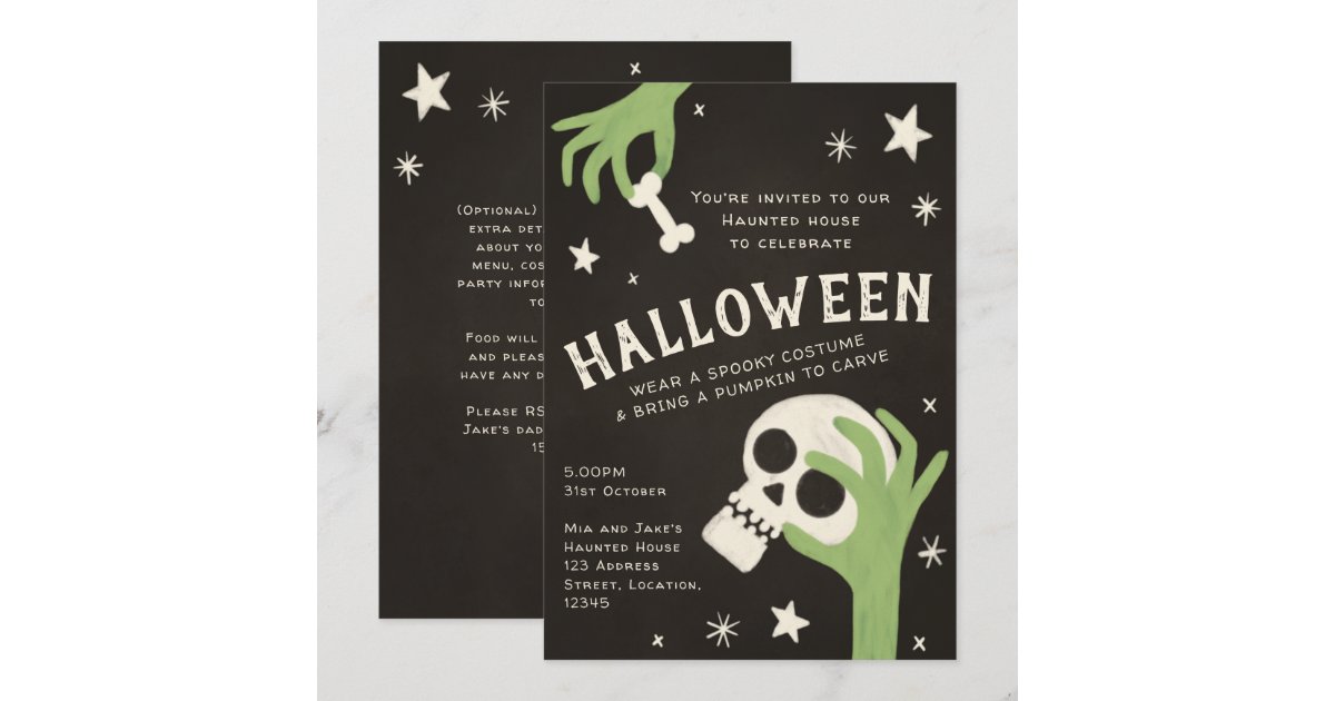 Kids spooky skeleton Halloween party Invitation | Zazzle