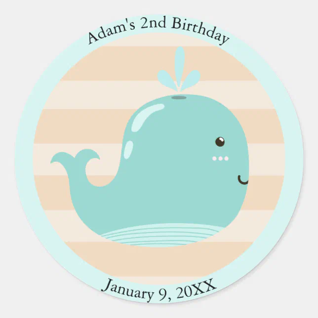 Kids Spouting Whale Under the Sea Birthday Classic Round Sticker | Zazzle