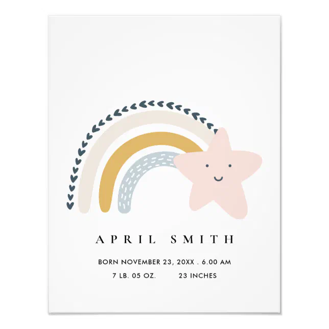 KIDS STAR BLUSH BLUE RAINBOW BABY BIRTH STATS PHOTO PRINT | Zazzle