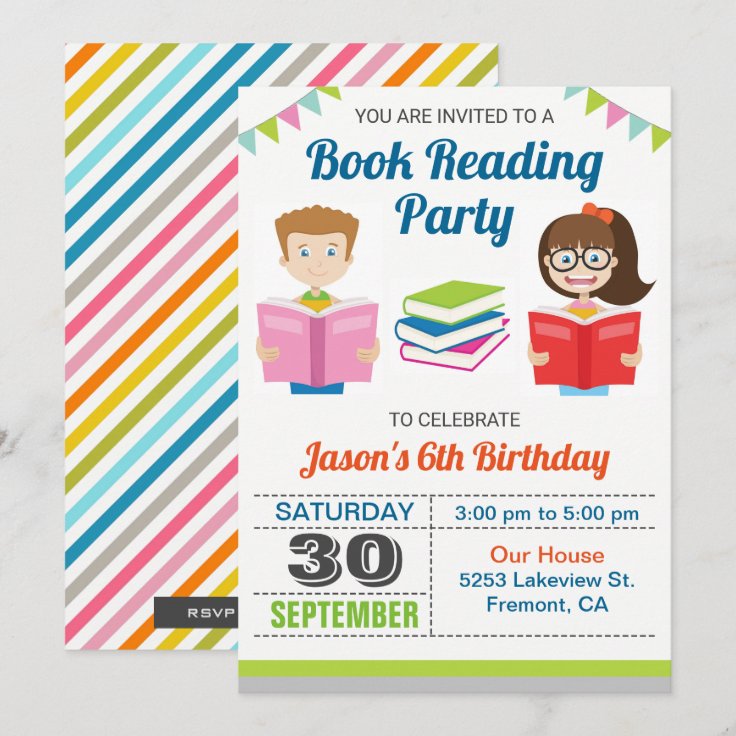 Kids Story Book Reading Birthday Party Invitation | Zazzle