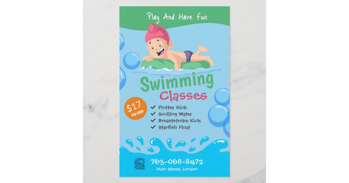 Kids Swimming Classes Custom Flyer | Zazzle
