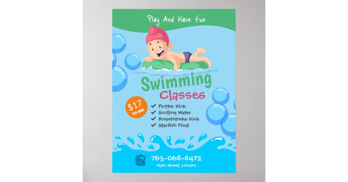 Kids Swimming Classes Poster | Zazzle