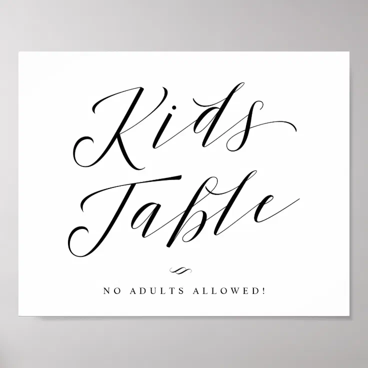 Kids Table Calligraphy Script Wedding Sign | Zazzle