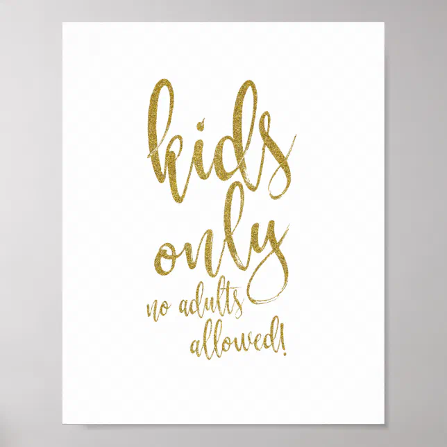 Kids Table Gold Glitter 8x10 Wedding Sign | Zazzle
