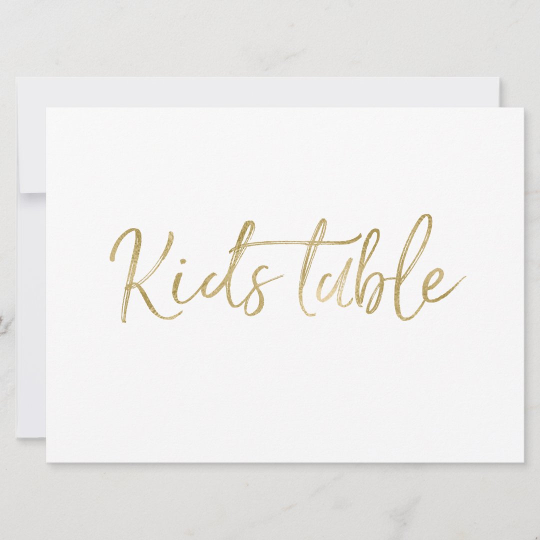 "Kids Table" Wedding Sign | Stylish Gold Lettered Invitation | Zazzle