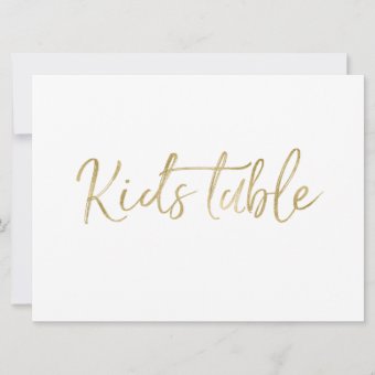 "Kids Table" Wedding Sign | Stylish Gold Lettered Invitation | Zazzle