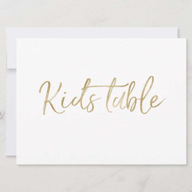 "Kids Table" Wedding Sign | Stylish Gold Lettered Invitation | Zazzle