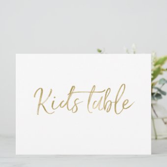 "Kids Table" Wedding Sign | Stylish Gold Lettered Invitation | Zazzle