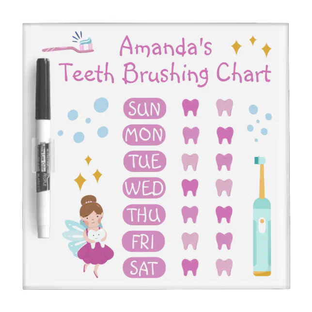 Kids Teeth Brushing Chart Visual Schedule Custom Dry Erase Board | Zazzle