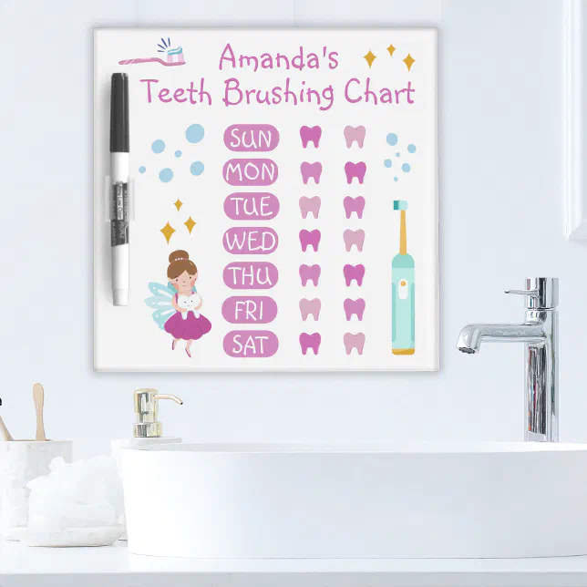Kids Teeth Brushing Chart Visual Schedule Custom Dry Erase Board | Zazzle