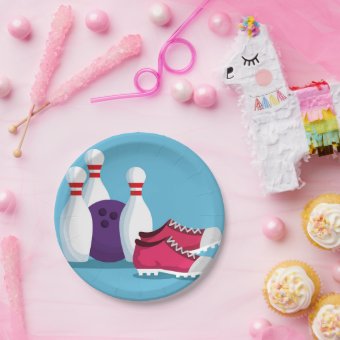 Kid's ten pin bowling party theme paper plates | Zazzle