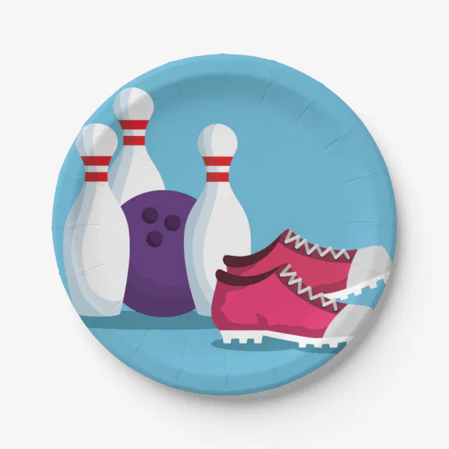Kid's ten pin bowling party theme paper plates | Zazzle