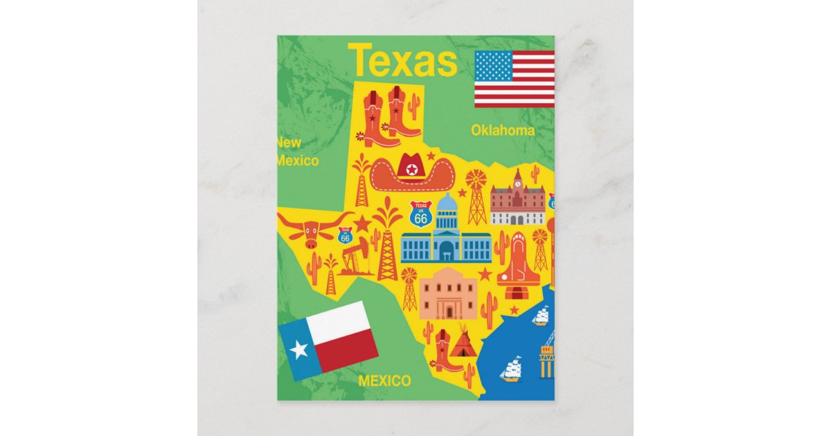 Kids Texas Map Postcard | Zazzle