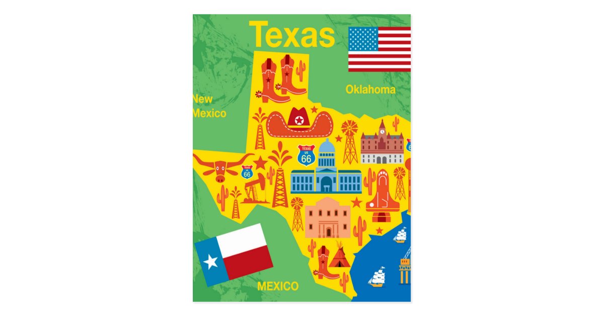 Kids Texas Map Postcard | Zazzle.com