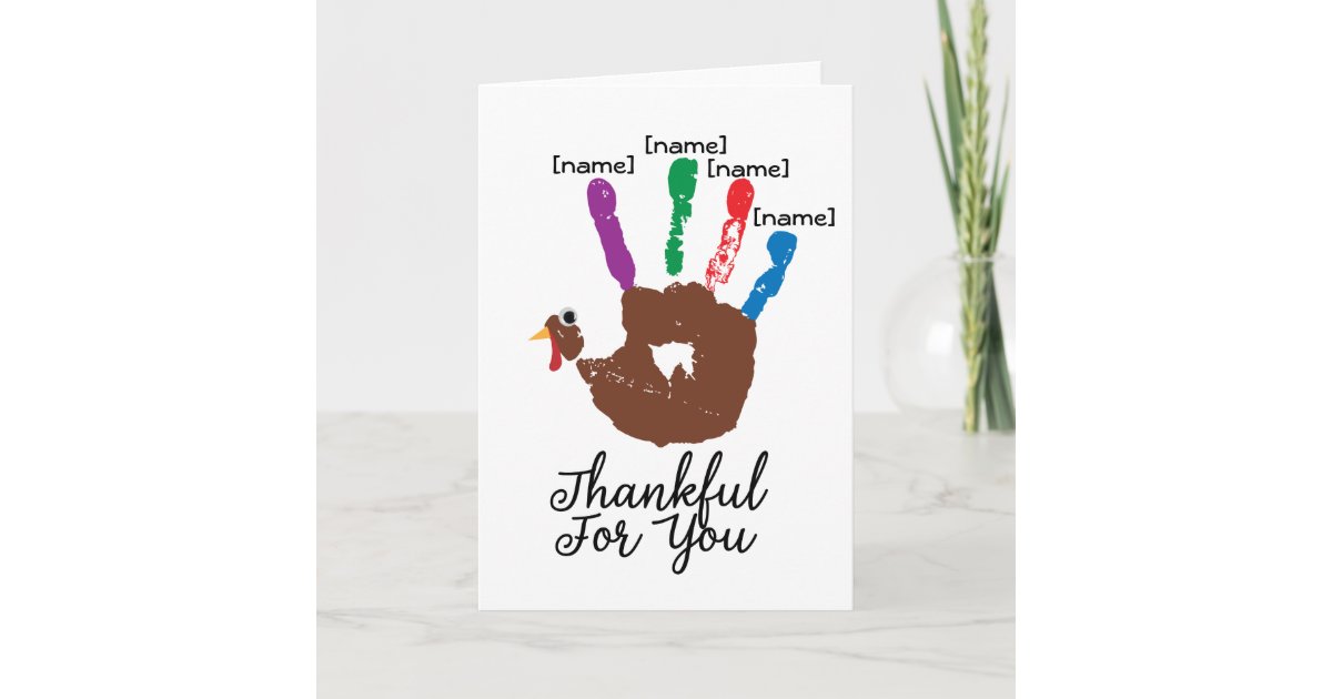 Kids Thanksgiving Handprint Turkey Gratitude Holiday Card | Zazzle