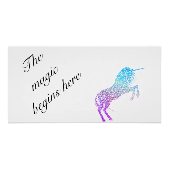 Kids "The Magic Begins Here" Unicorn Glossy Poster | Zazzle