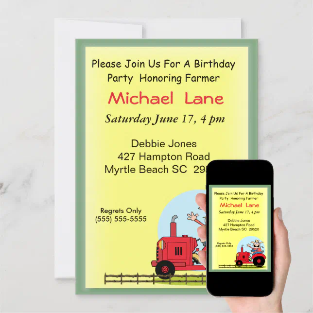 Kids Tractor Birthday Invitation | Zazzle
