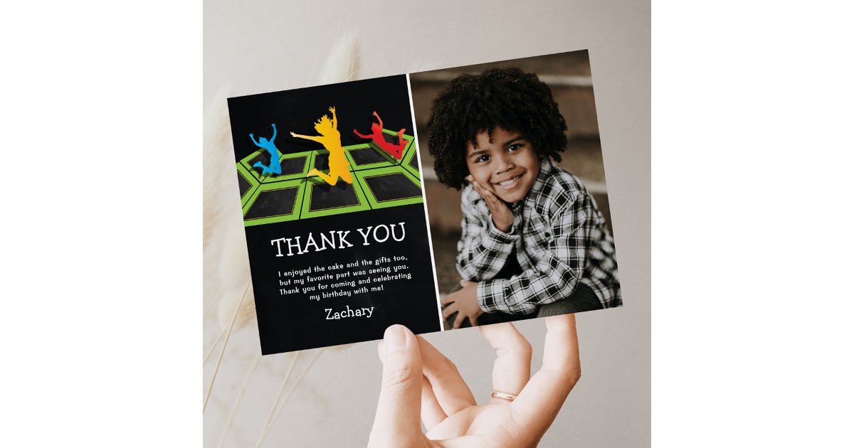 Kids Trampoline Birthday Photo Thank You | Zazzle
