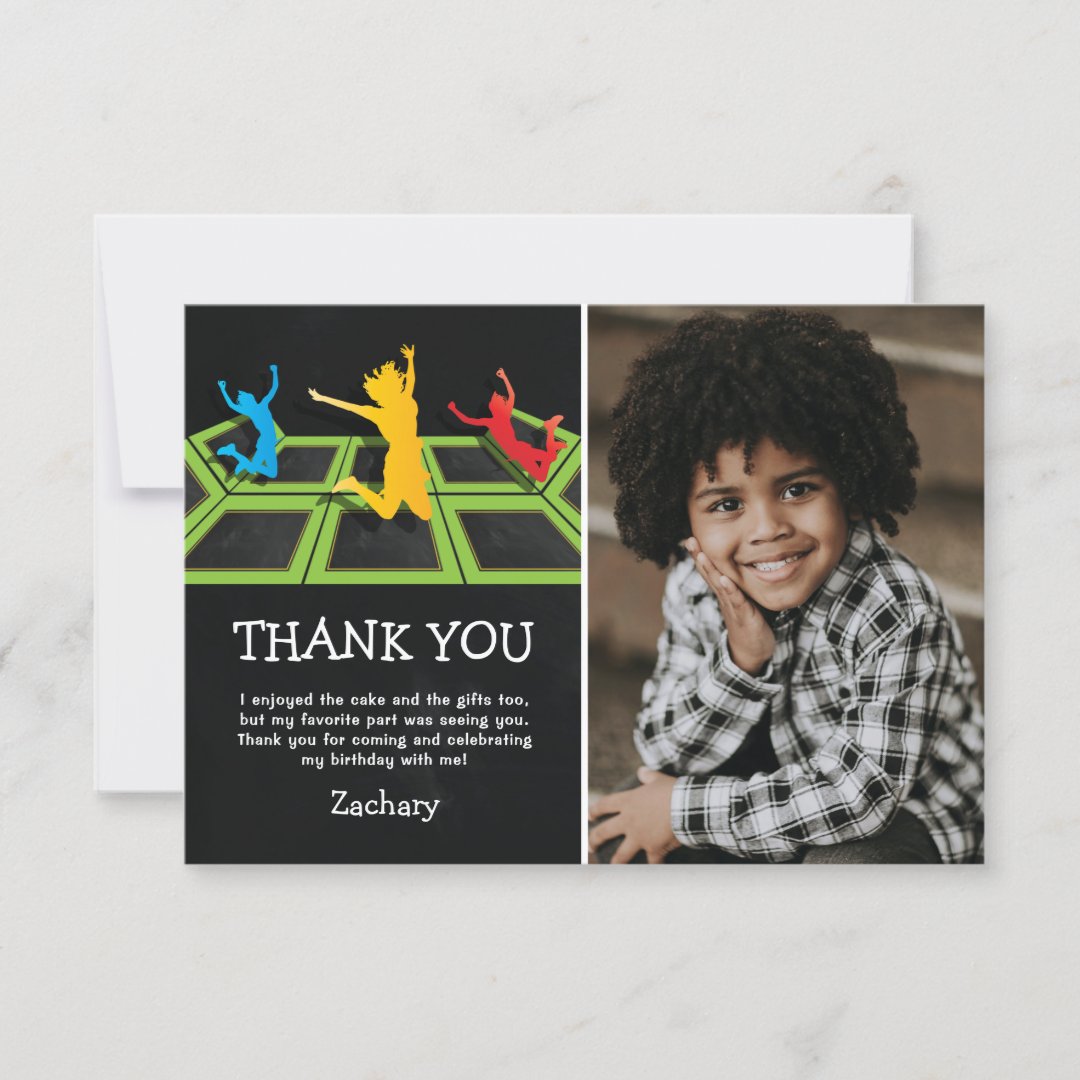 Kids Trampoline Birthday Photo Thank You | Zazzle