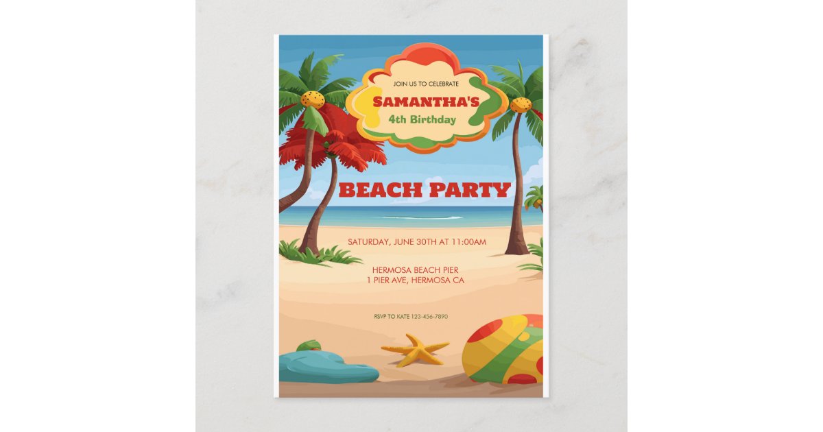 Kid's Tropicai Reggae Beach Birthday Invitation Postcard | Zazzle