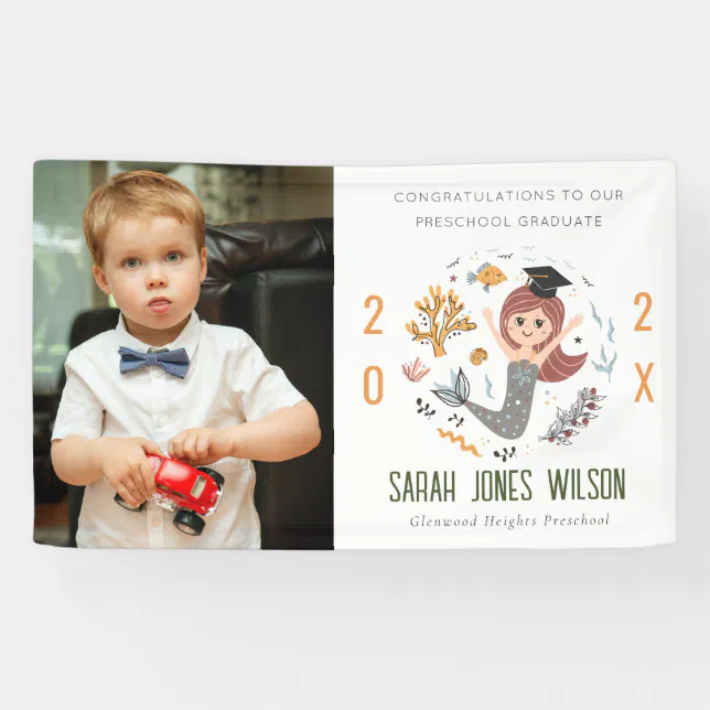 Kids Underwater Mermaid Photo Preschool Graduation Banner | Zazzle