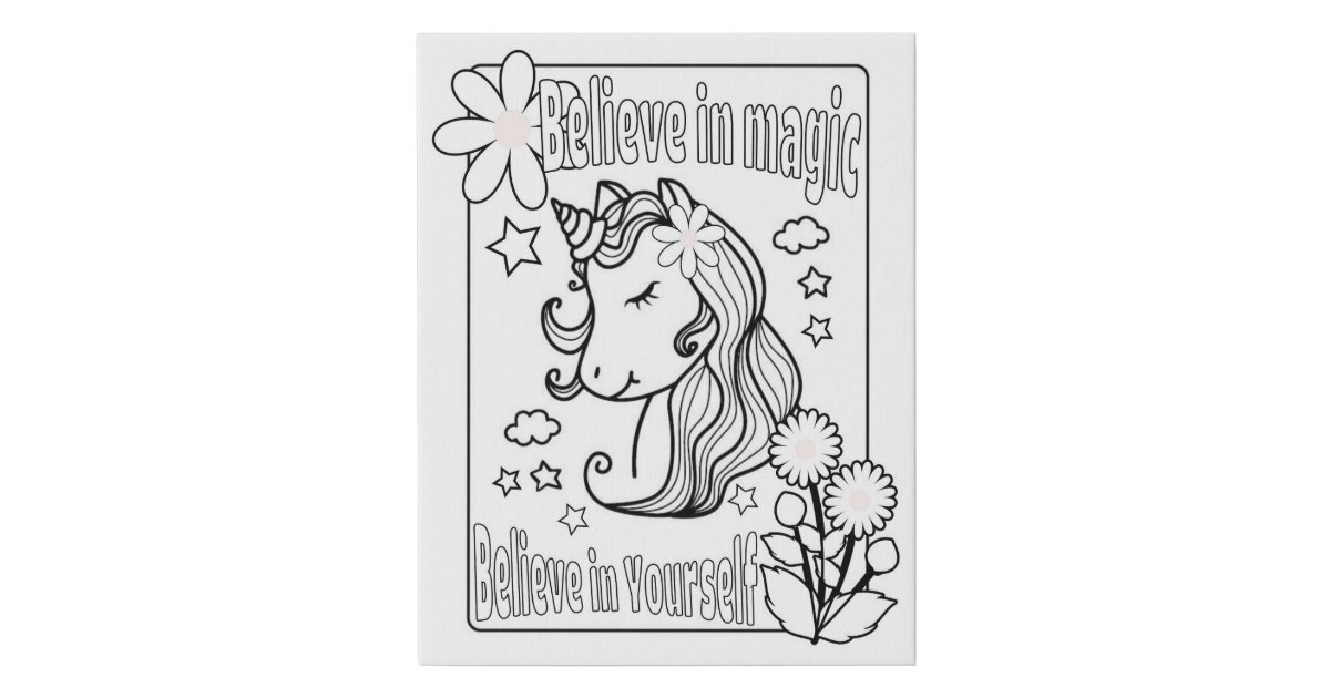 Kids Unicorn Coloring Canvas Print of Positivity | Zazzle