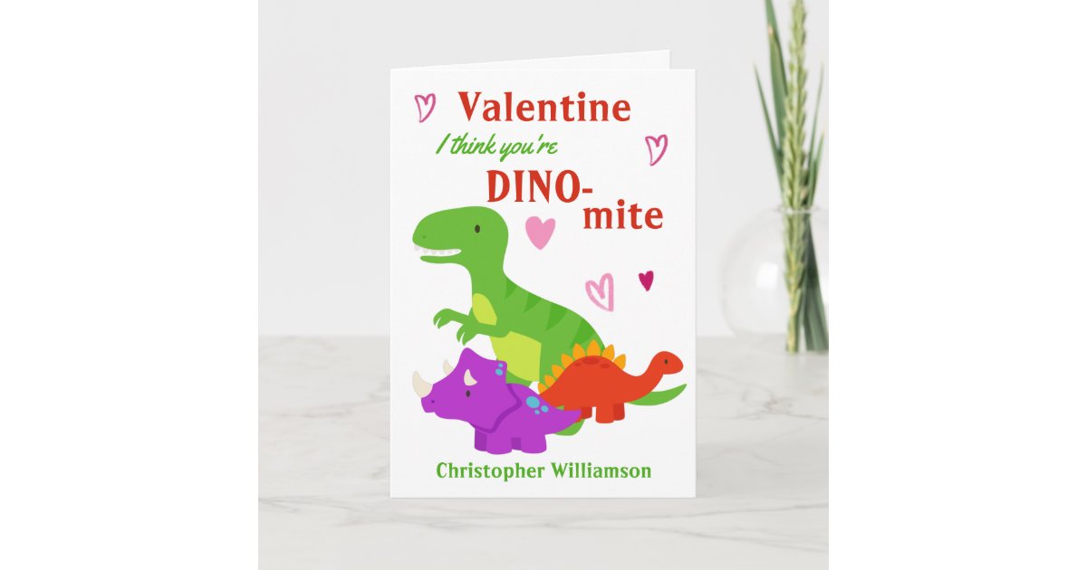 Kids Valentines Day Dino-mite Dinosaur Card | Zazzle