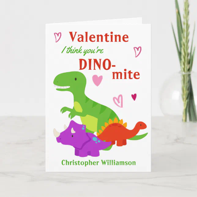 Kids Valentines Day Dino-mite Dinosaur Card | Zazzle