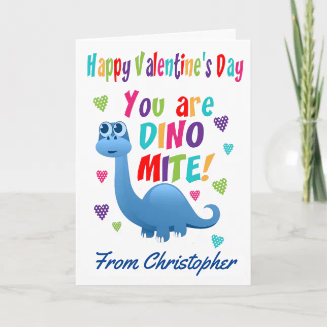 Kids Valentines Day Dino-mite Dinosaur Card | Zazzle