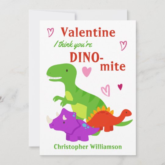 Kids Valentines Day Dino-mite Dinosaur Flat Card | Zazzle.com