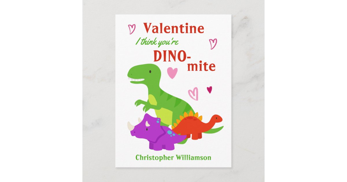 Kids Valentines Day Dino-mite Dinosaur Postcard | Zazzle