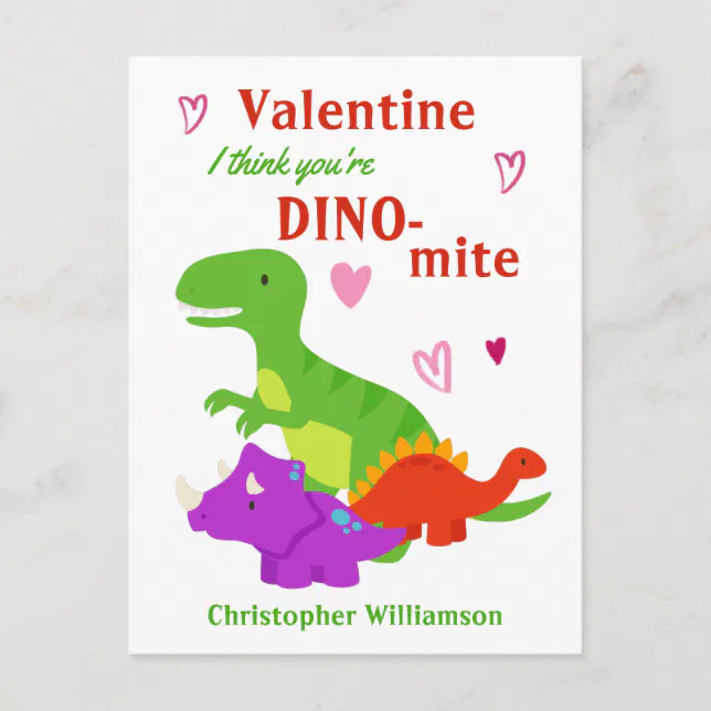 Kids Valentines Day Dino-mite Dinosaur Postcard | Zazzle
