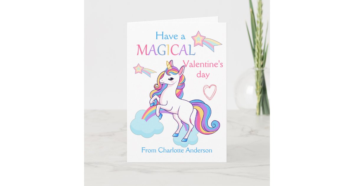 Kids Valentines Day Magical Unicorn Card | Zazzle
