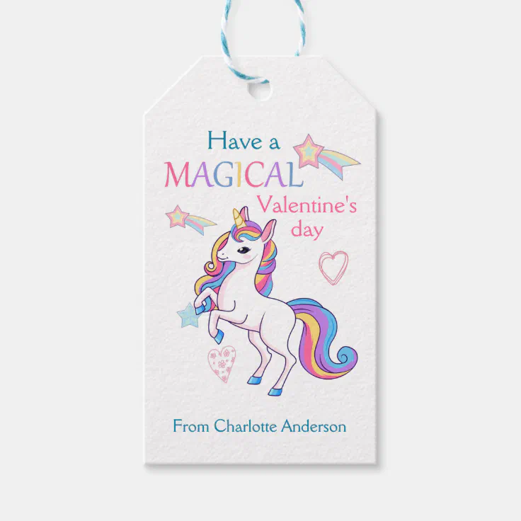 Kids Valentines Day Magical Unicorn Gift Tags | Zazzle