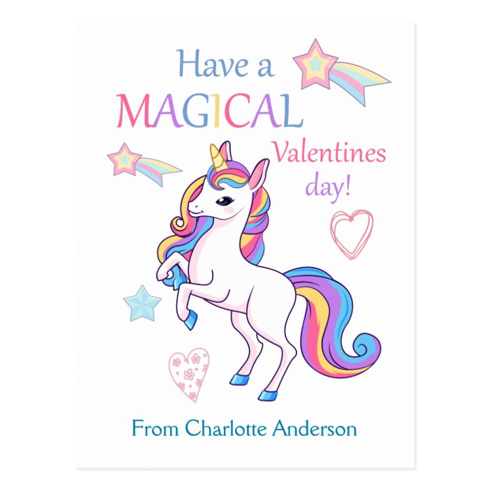 Kids Valentines Day Magical Unicorn Postcard | Zazzle.com