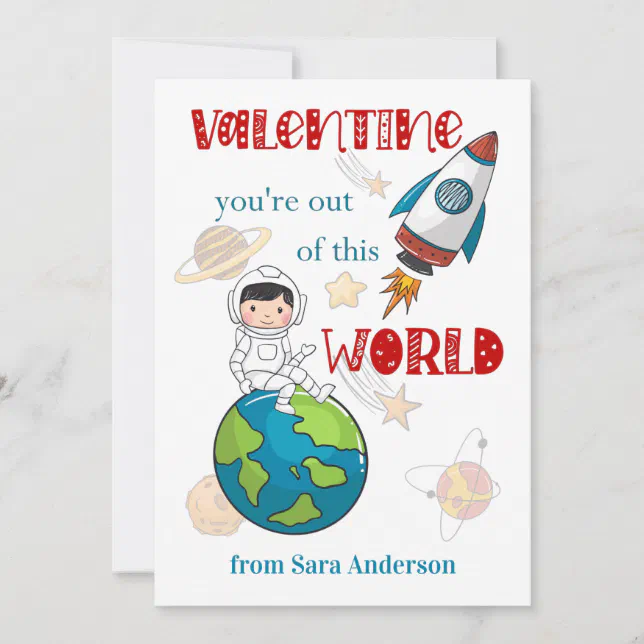 Kids Valentines Day Space Out Of This World Card | Zazzle