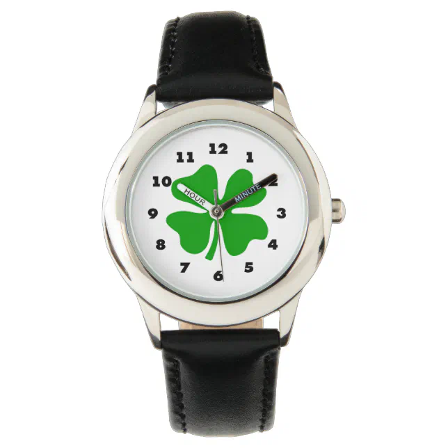 Kids watch with four leaf clover | green shamrock | Zazzle