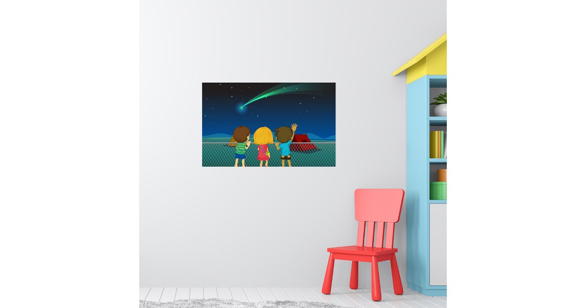 Kids Watching A Comet Poster | Zazzle