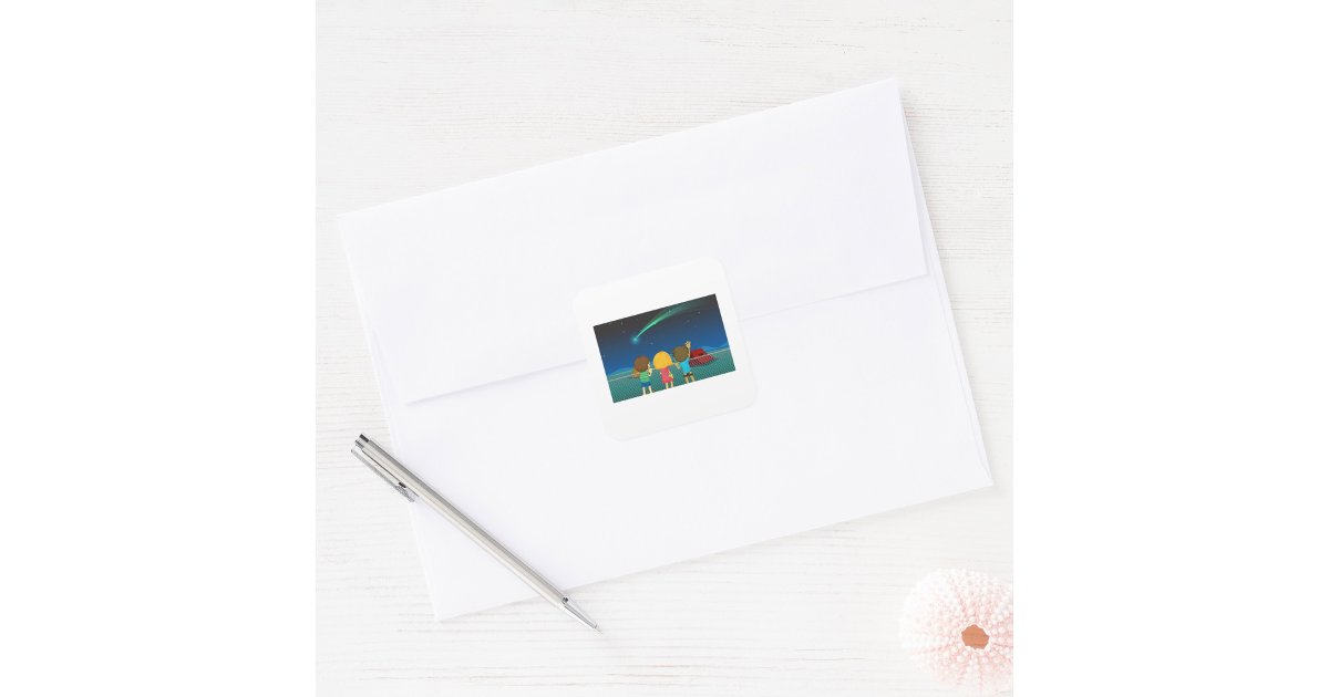Kids Watching A Comet Square Sticker | Zazzle
