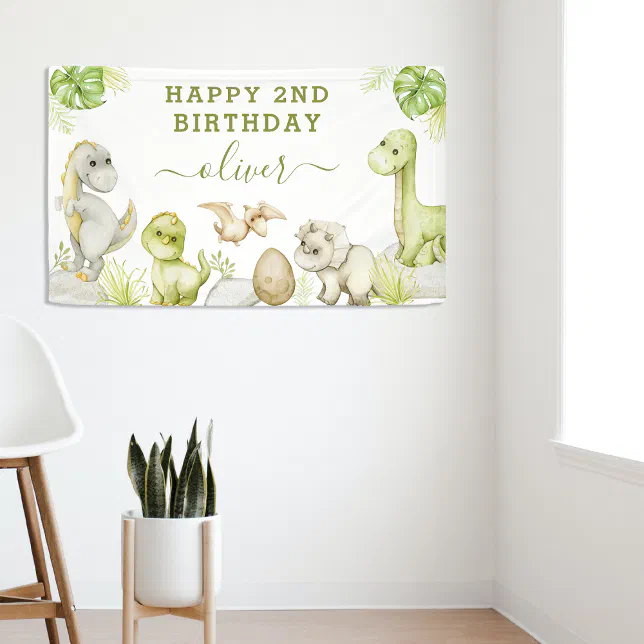 Kids Watercolor Dinosaur Birthday Party Banner | Zazzle